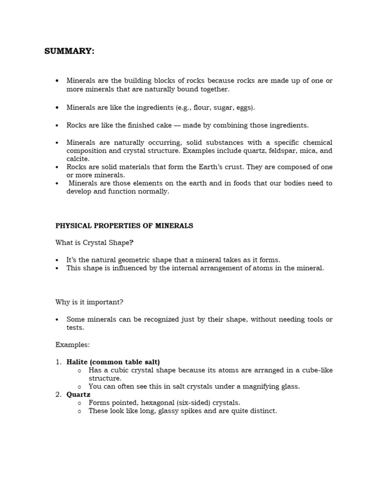 Summary of Rock Forming Minerals | PDF | Minerals | Mineralogy
