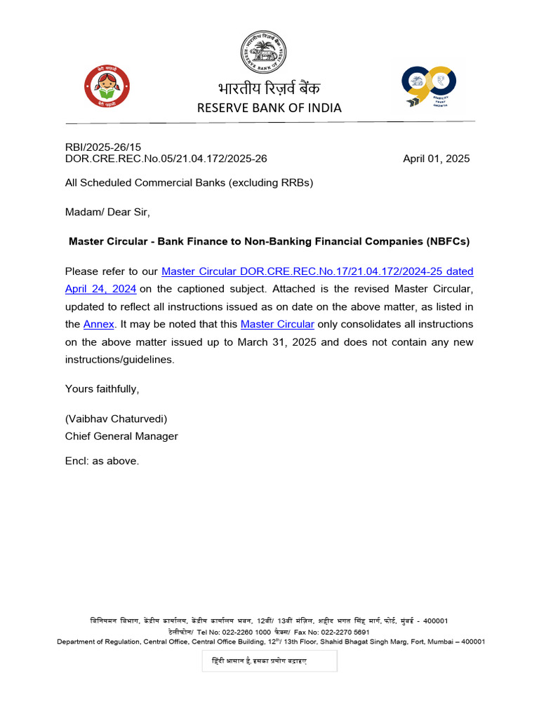 RBI Master Circular on NBFC Financing | PDF | Banks | Factoring (Finance)