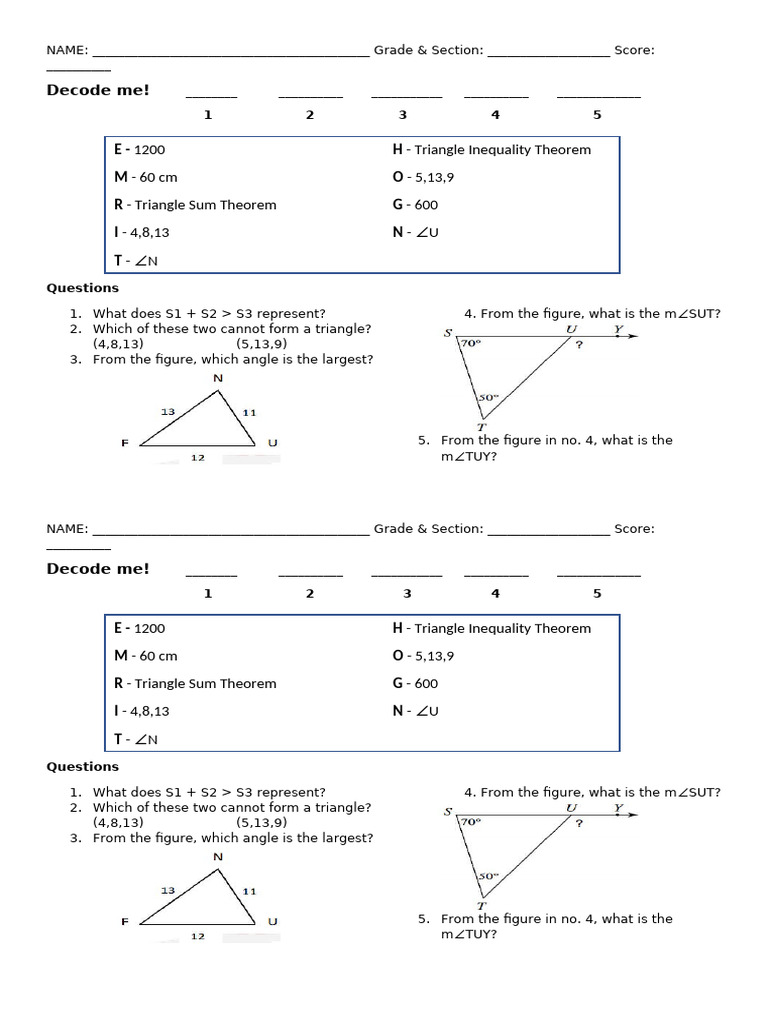 Triangle Inequality Worksheet | PDF