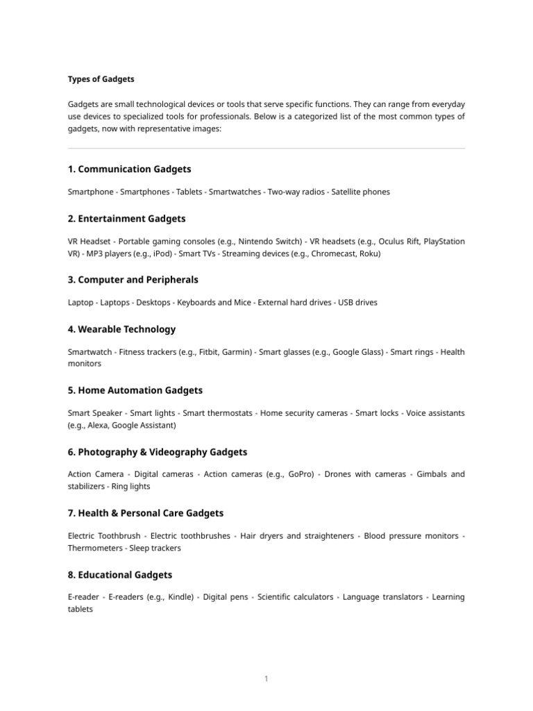 Comprehensive Guide to Gadget Types | PDF