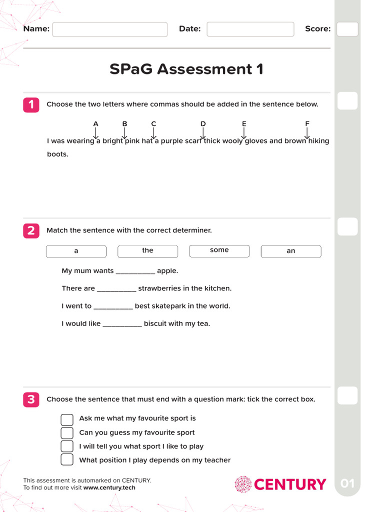 Year 4 SPaG Assessment 1 PSPG11.01 | PDF | Grammatical Number | Noun