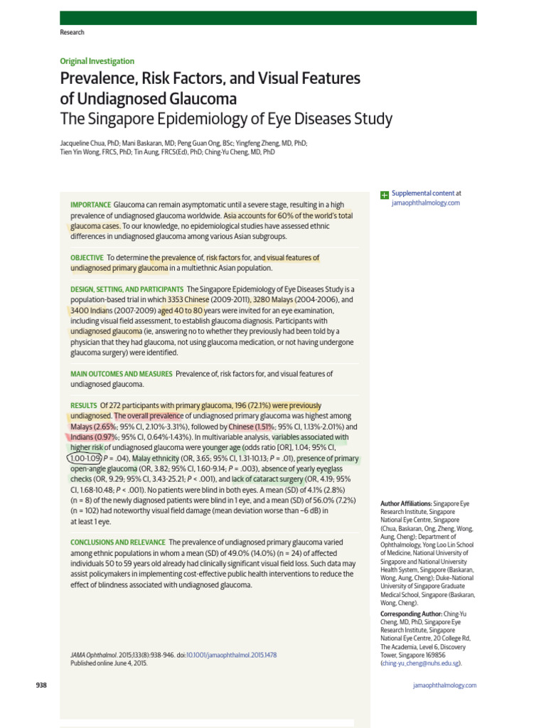 The Singapore Epidemiology of Eye Diseases Study: Prevalence, Risk Factors, and Visual Features ...