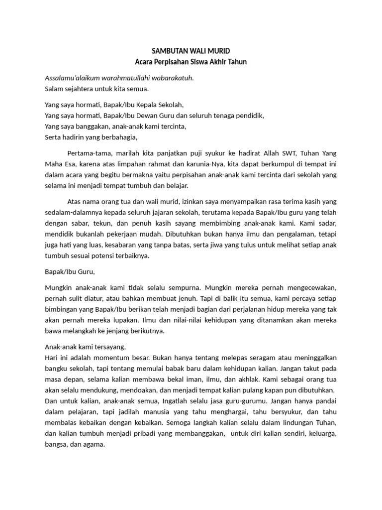 Sambutan Wali Murid di Perpisahan SD | PDF