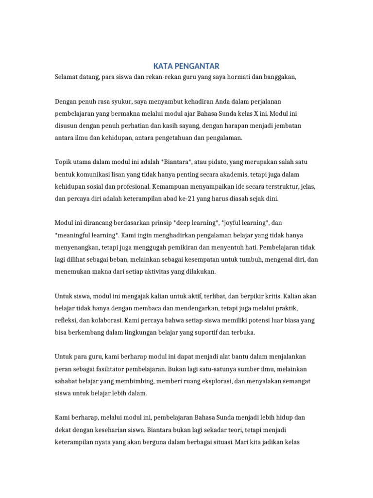Kata Pengantar Modul Biantara - Bahasa Indonesia | PDF