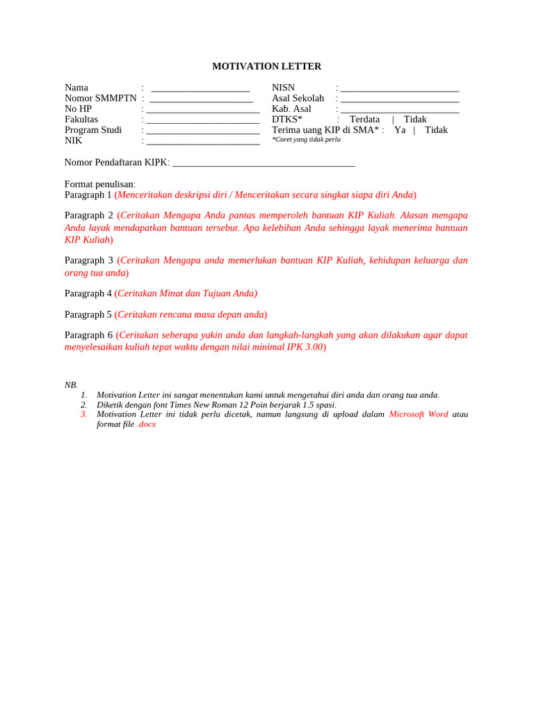 KIPK - Contoh Motivation Letter | PDF