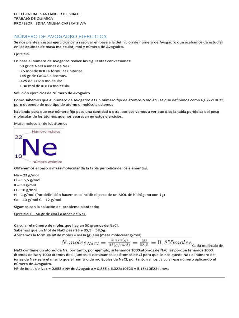 Ejercicios sobre el Número de Avogadro | PDF | Mole (Unidad) | Química