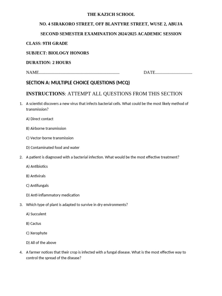 Biology Honors-Exam. 9th Grade | PDF | Abiogenesis | Evolution