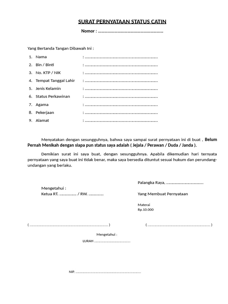 Surat Pernyataan Status Catin | PDF