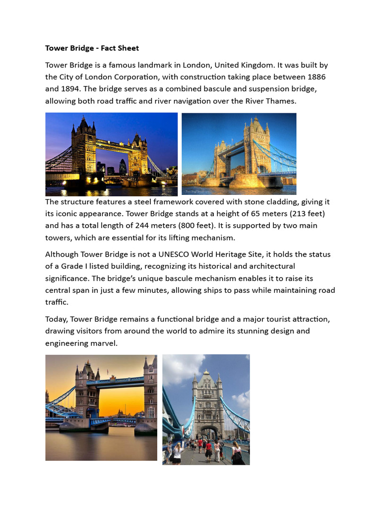 Tower Bridge Length and Structure Facts | PDF