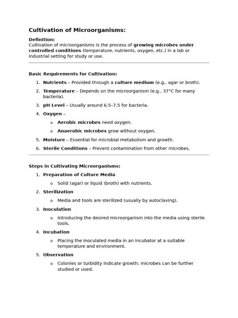 Cultivation of Microorganism | PDF