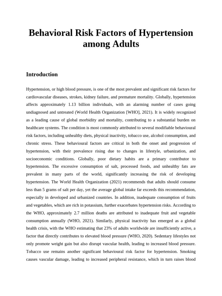 Behavioural Risk Factors of Hypertension Among Adults | PDF ...