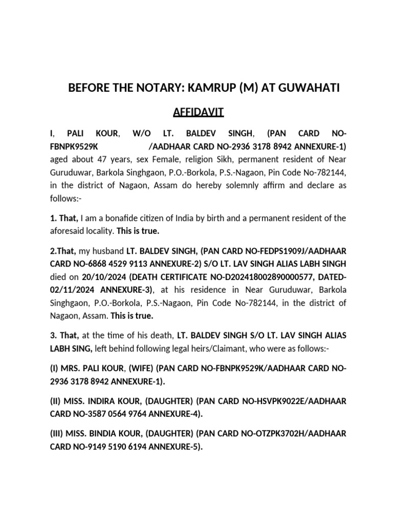 Affidavit For Next of Kin | PDF | Affidavit | Evidence