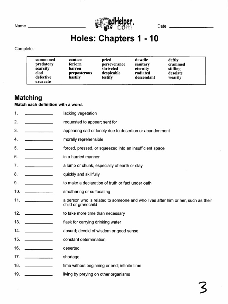 Holes Vocab 1-10 (Name Here) | PDF