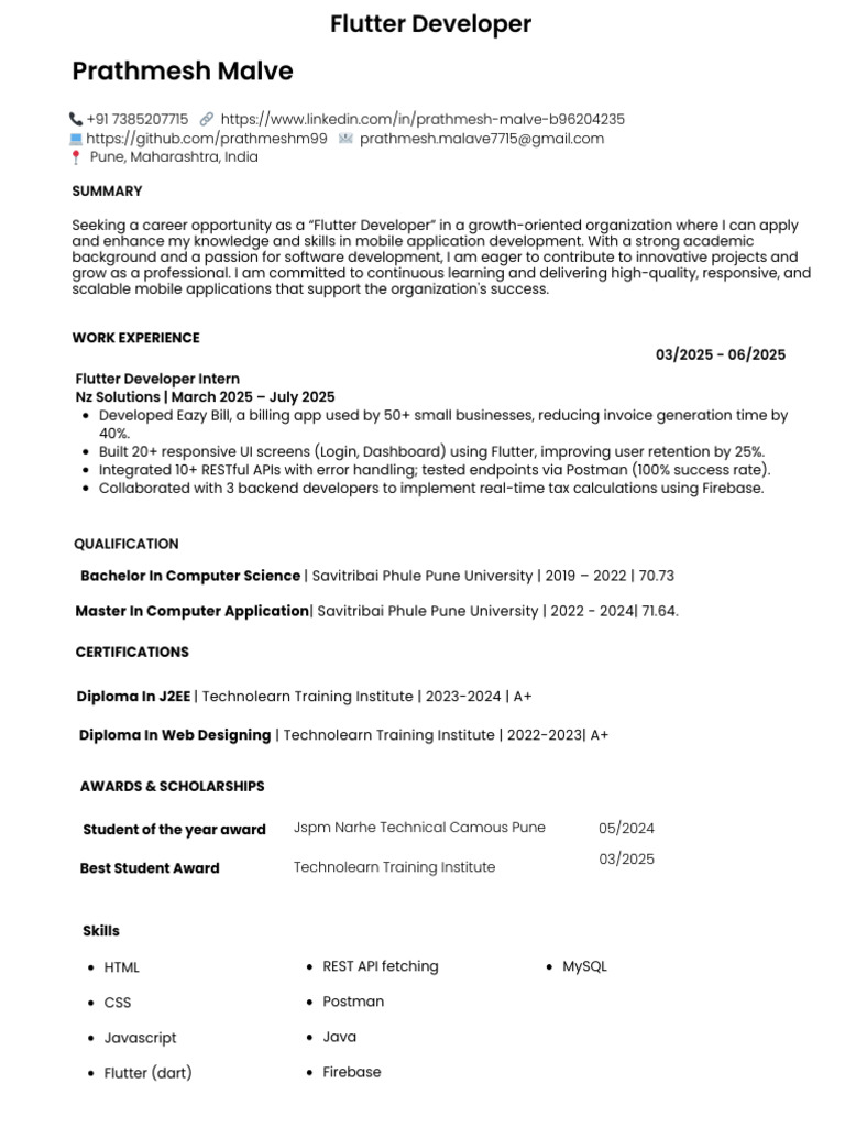 Prathmesh Malve Resume2025 | PDF | Software Development | Software
