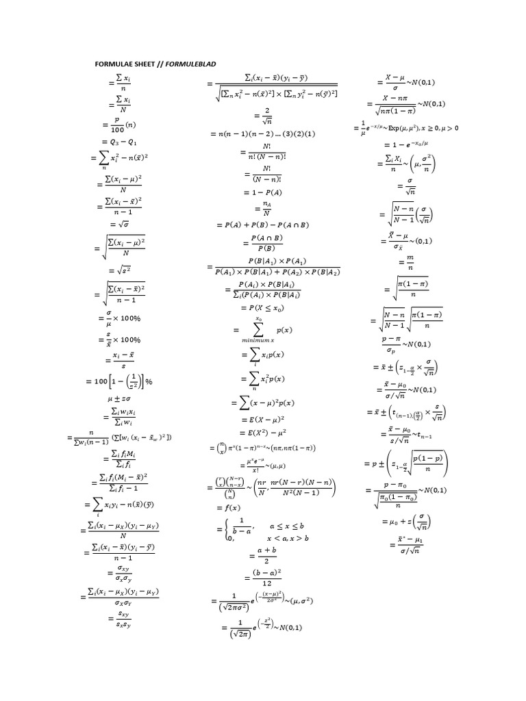 Formula Sheet 2023 | PDF