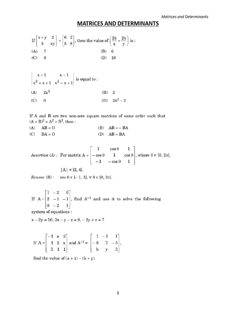 Matrices and Determinants | PDF