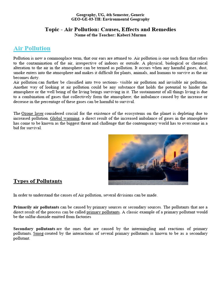Air Pollution: Causes, Effects & Solutions | PDF | Atmosphere Of Earth ...