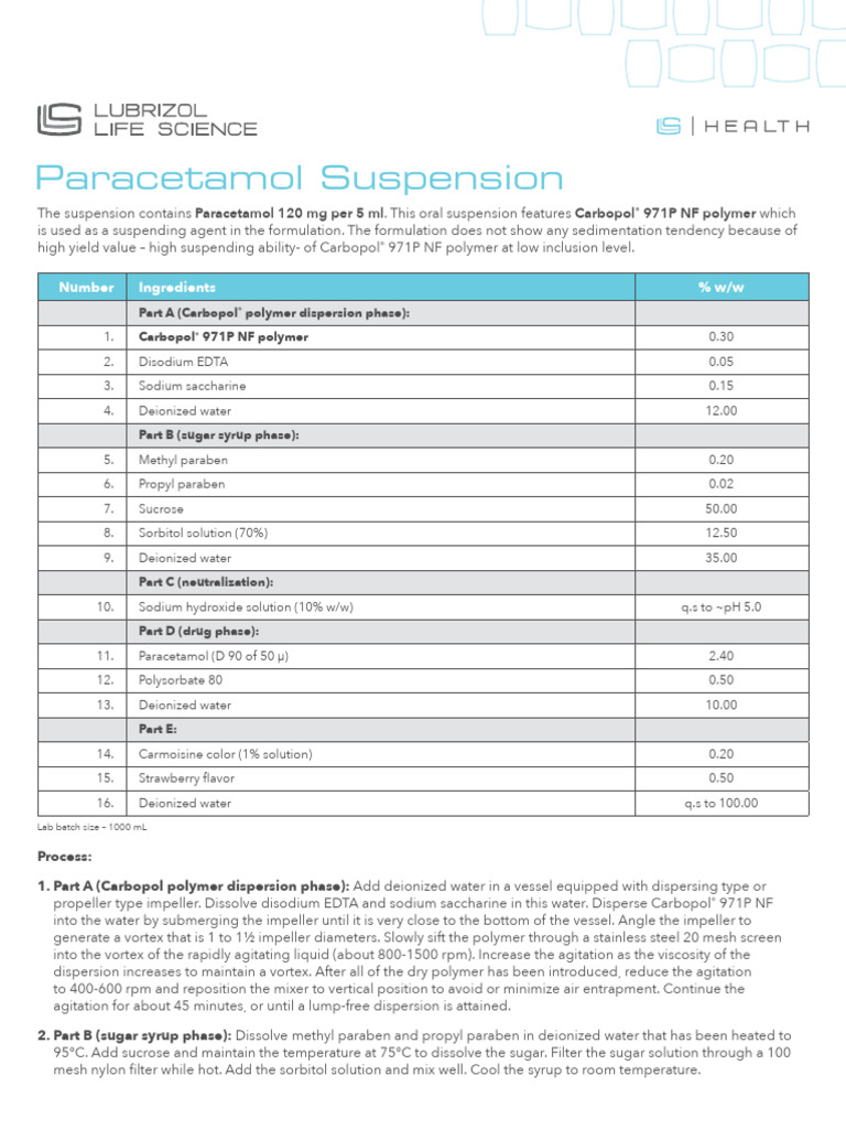 Paracetamol Suspension Formulation Guide | PDF | Suspension (Chemistry ...