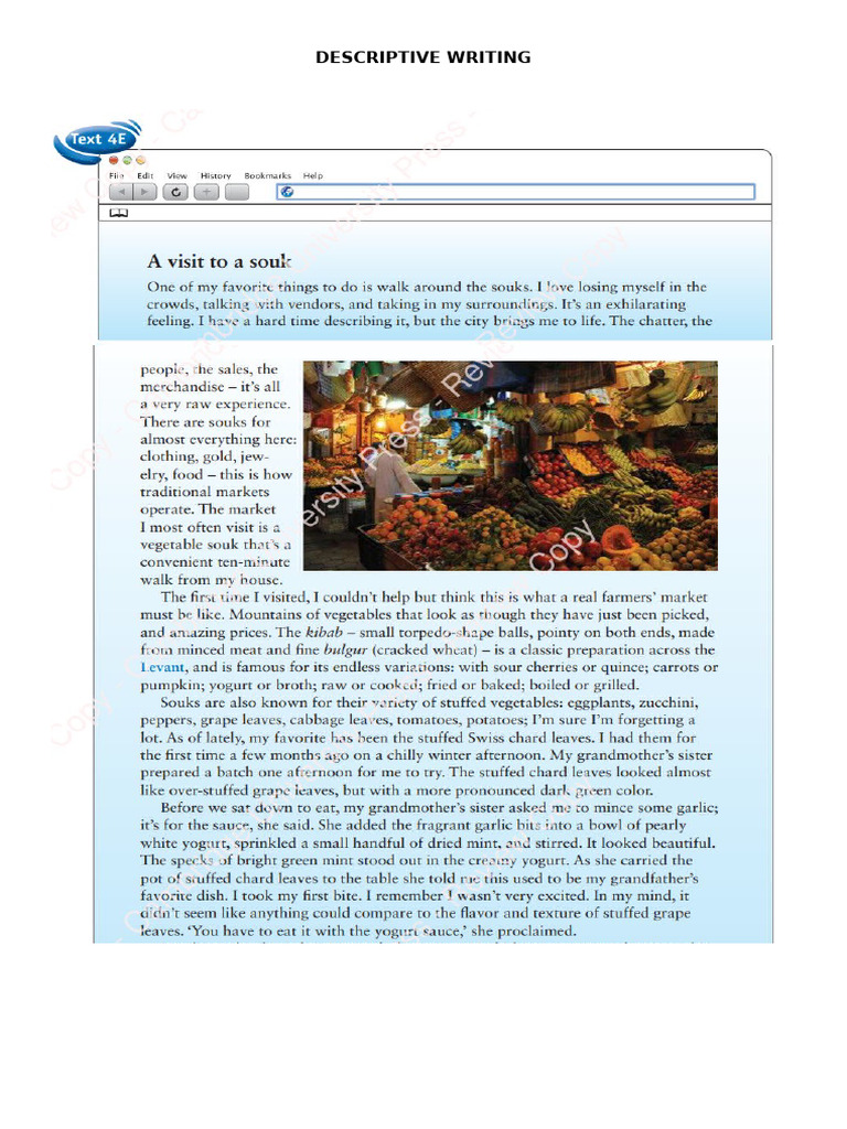 Descriptive Writing Writing Activity | PDF