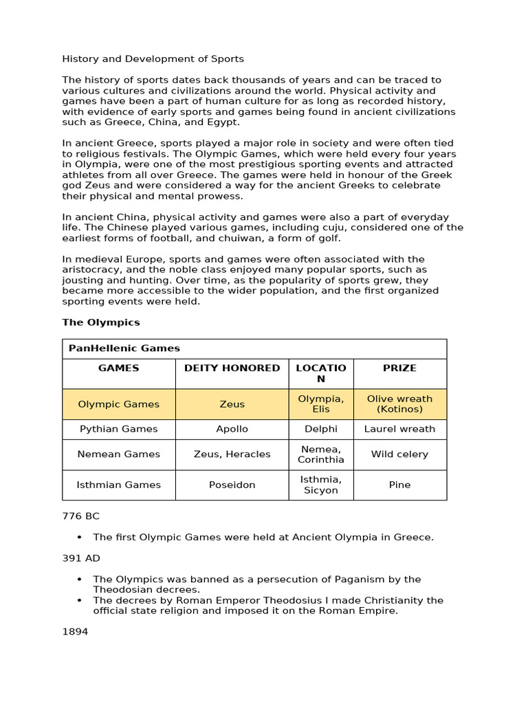 Evolution of Sports Through History | PDF