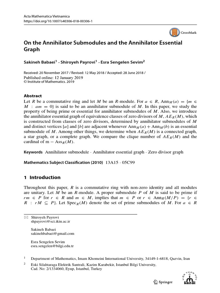 On The Annihilator Submodules and The An | PDF | Vertex (Graph Theory) | Ring (Mathematics)