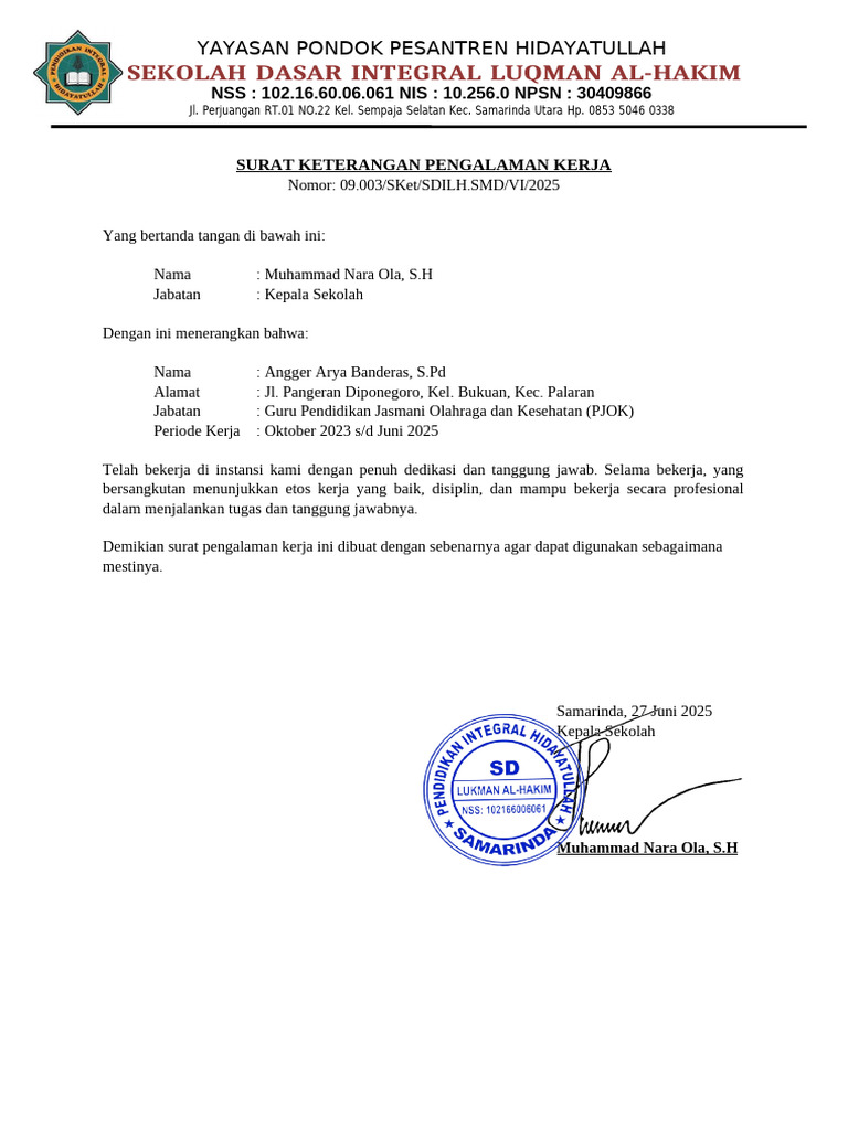 Surat Keterangan Pengalaman Kerja Angger-Revisi | PDF