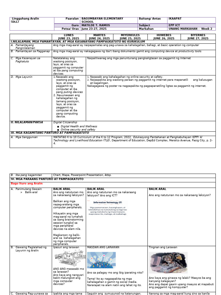 Matatag DLL Week 2 Epp Ict g4 | PDF