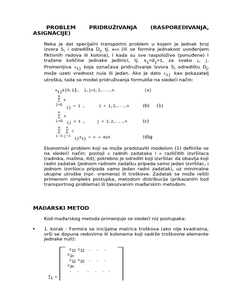 3 Problem Asignacije I Mađarski Metod | PDF