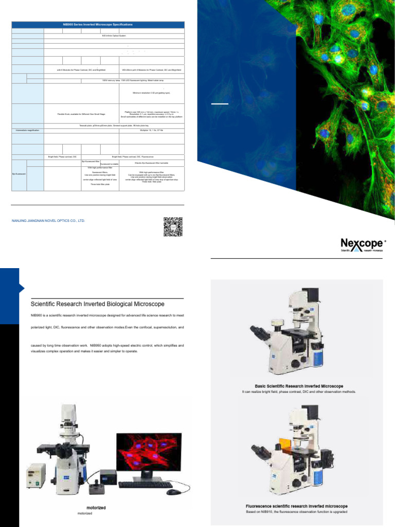 NIB900 Series Inverted Microscope Specs | PDF | Microscope | Optics