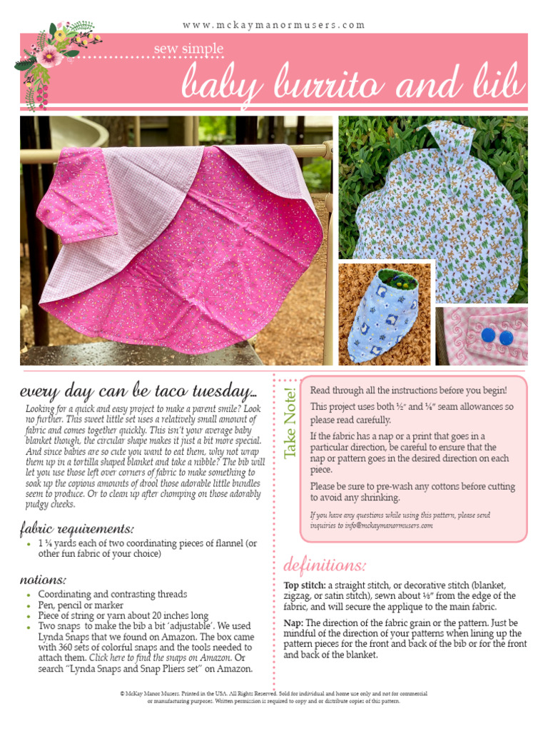 Baby Burrito Quilt & Bib Instructions | PDF | Quilt | Seam (Sewing)
