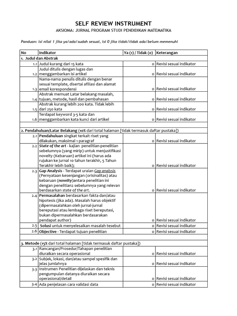 Instrumen Self Review - XLSX - Sheet1 | PDF