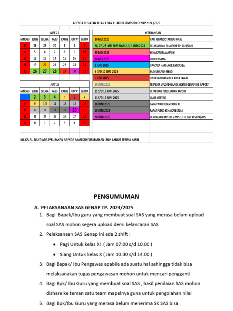 Agenda Semester Genap 2024-2025 | PDF