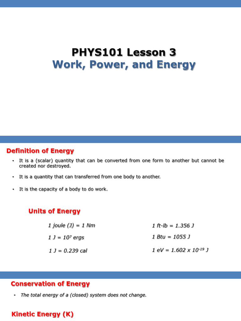 Work, Power, Energy Mar25-26,2025 | PDF | Force | Potential Energy