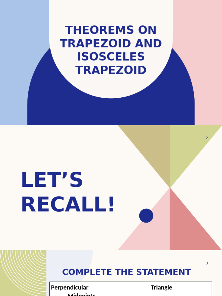 Theorems On Trapezoid and Isosceles Trapezoid | PDF | Triangle ...