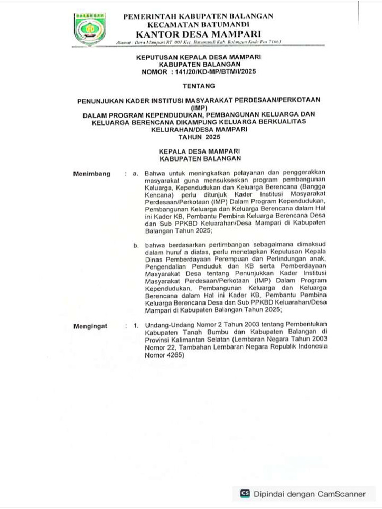 SK IMP Desa Mampari | PDF