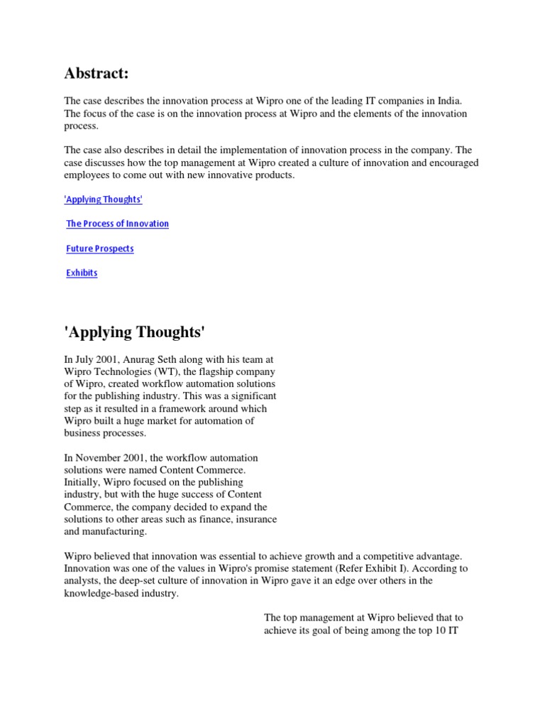 Abstract:: 'Applying Thoughts' The Process of Innovation Future Prospects Exhibits | PDF ...