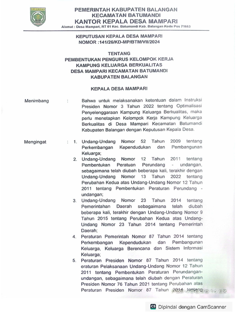 SK Pokja Desa Mampari | PDF