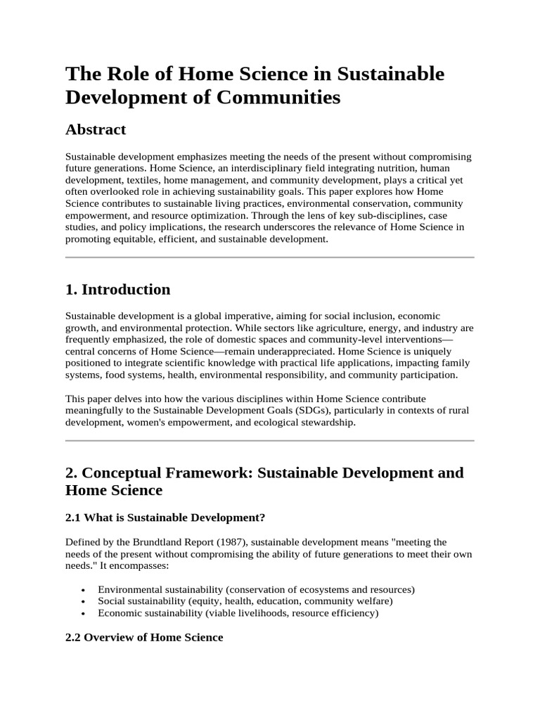 Home Science's Impact on Sustainable Development | PDF | Sustainability ...