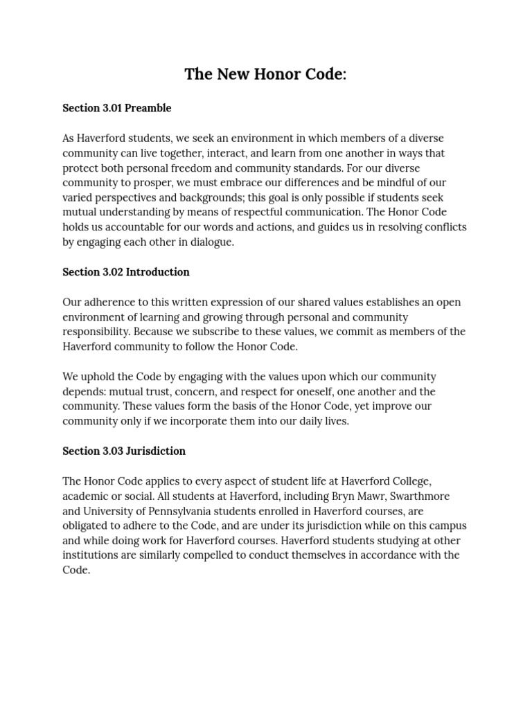 Haverford Honor Code Overview | PDF | Ratification | Academic Dishonesty