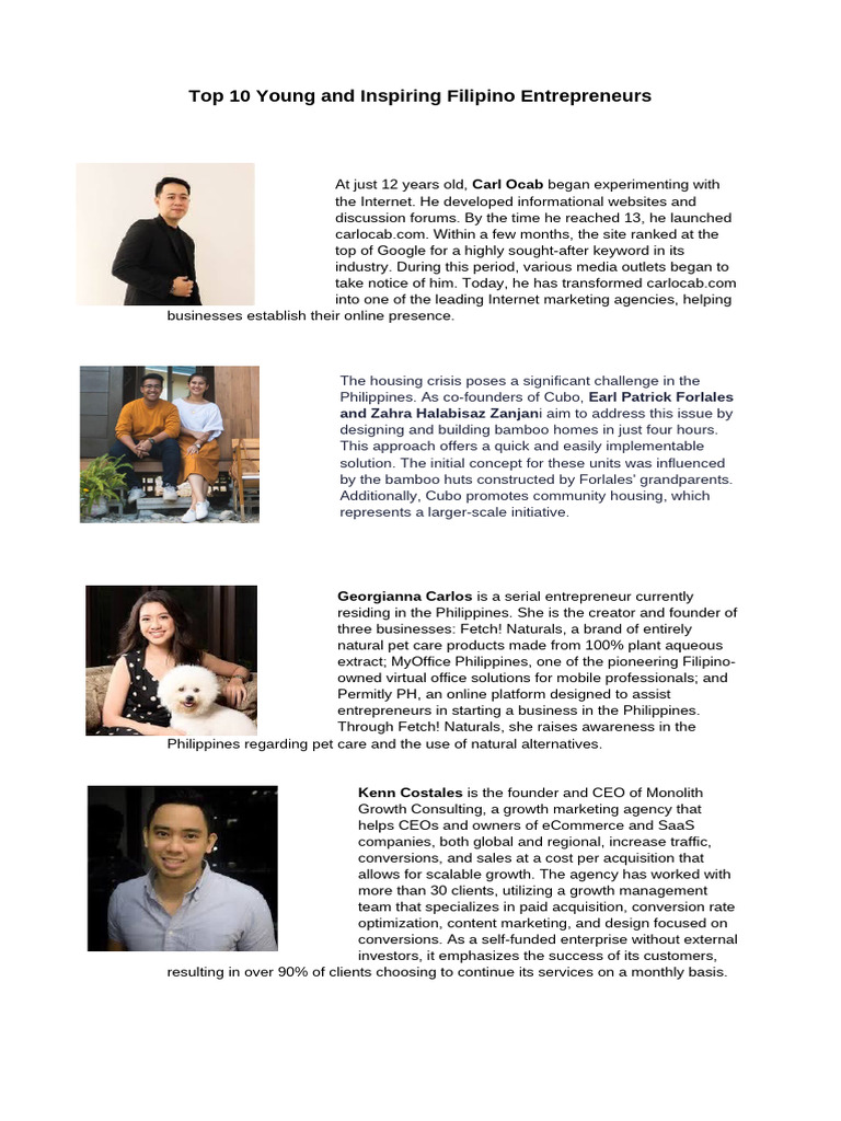 Top 10 Young and Inspiring Filipino Entrepreneurs | PDF