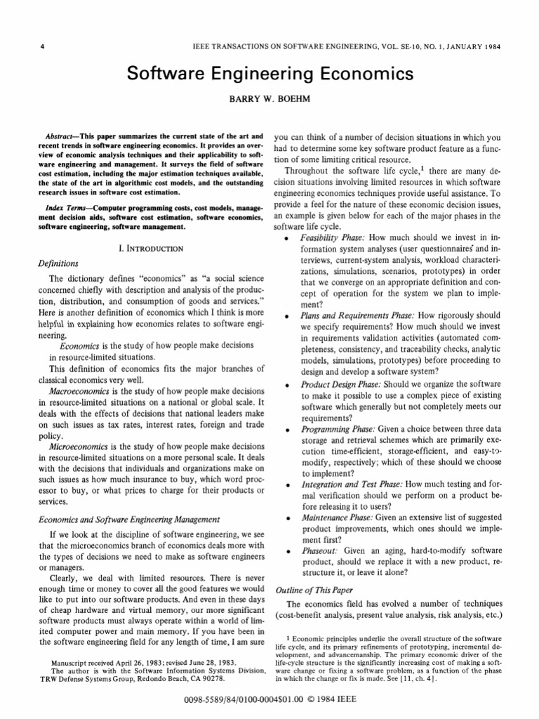 Software Engineering Economics: Inresourcn | PDF | Software | Economics