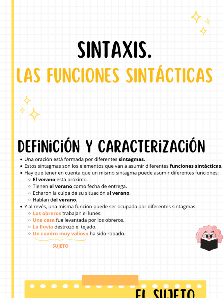 Sintaxis. Las Funciones Sintácticas | PDF | Asunto (gramática) | Verbo
