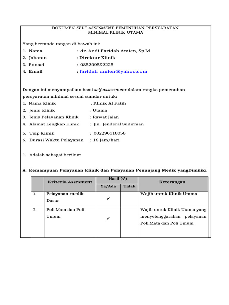 Self Assesment Klinik | PDF