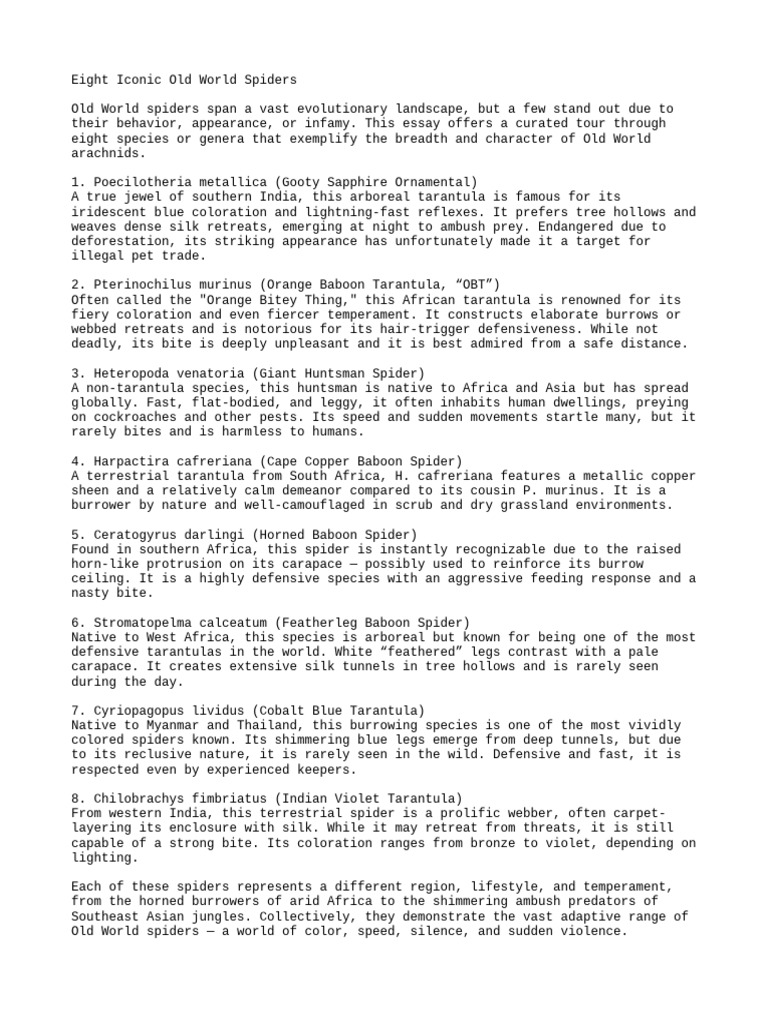 Eight Iconic Old World Spiders | PDF | Spider | Zoology