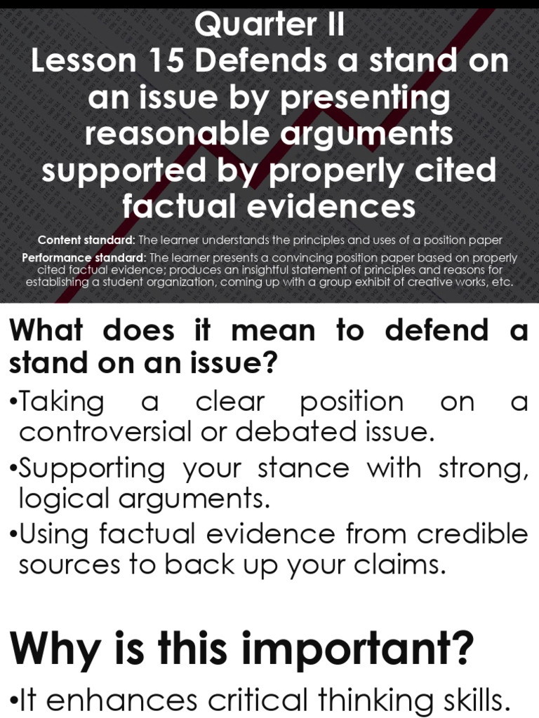 EAPP MELC 12 Lesson 15 Defends A Stand On An Issue by Presenting ...