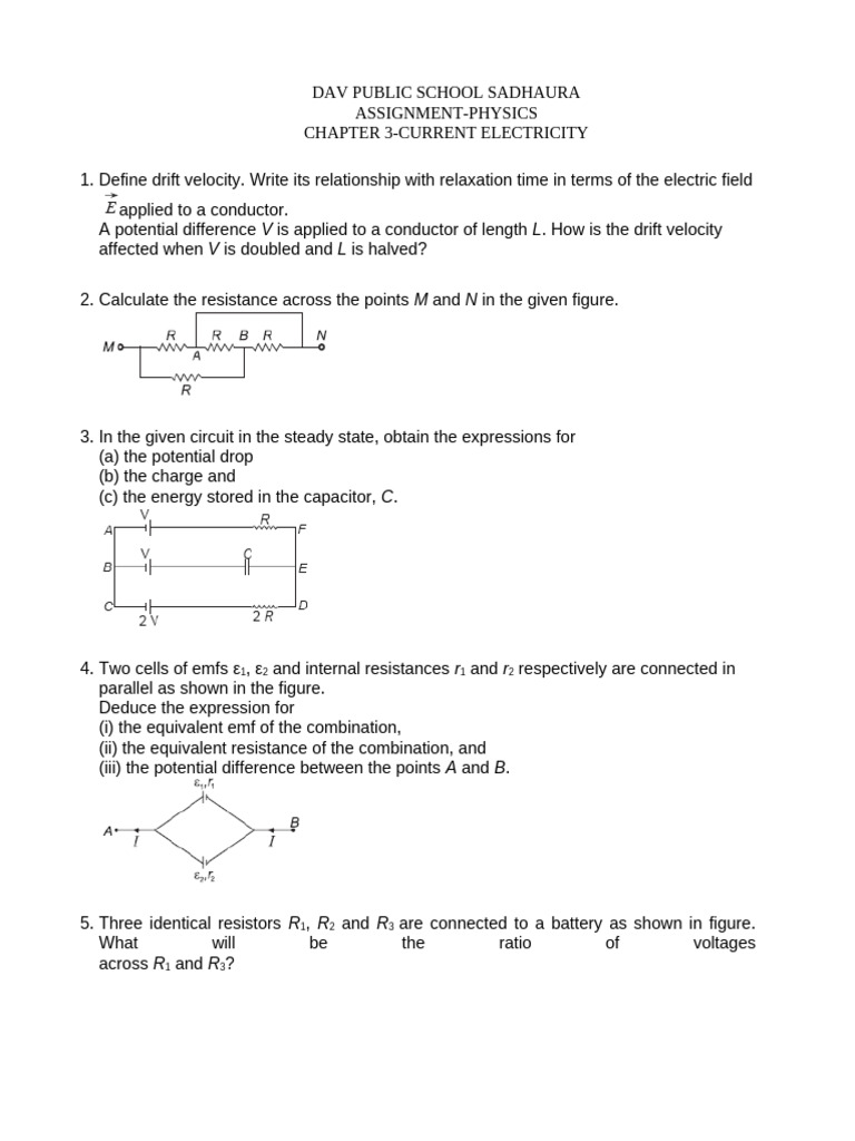 Physics Assignment: Current Electricity Concepts | PDF | Electric ...