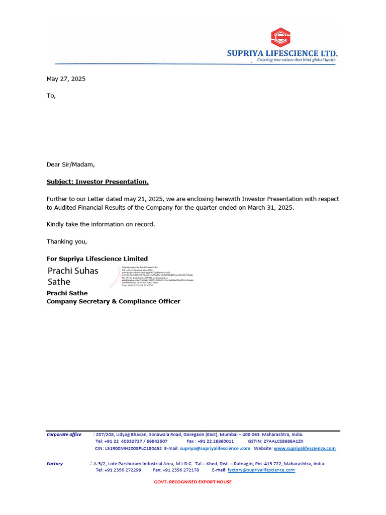 Supriya Q4FY2025 Presentation | PDF | Equity (Finance) | Risk