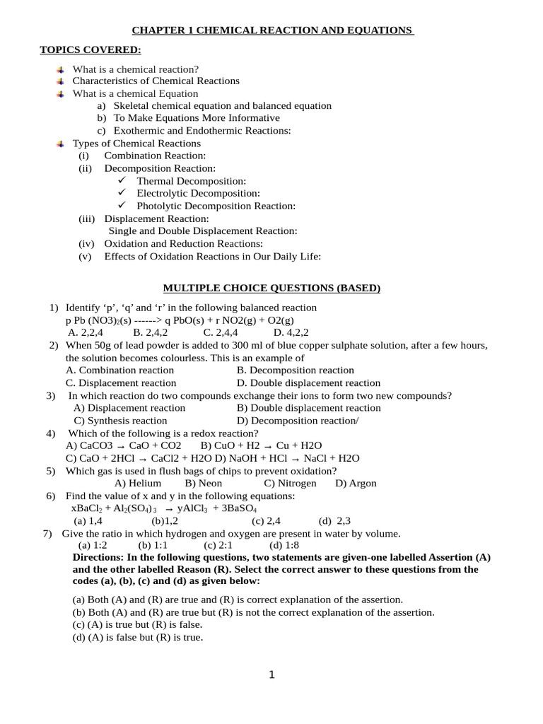 10 Science Worksheet | PDF | Chemical Reactions | Acid