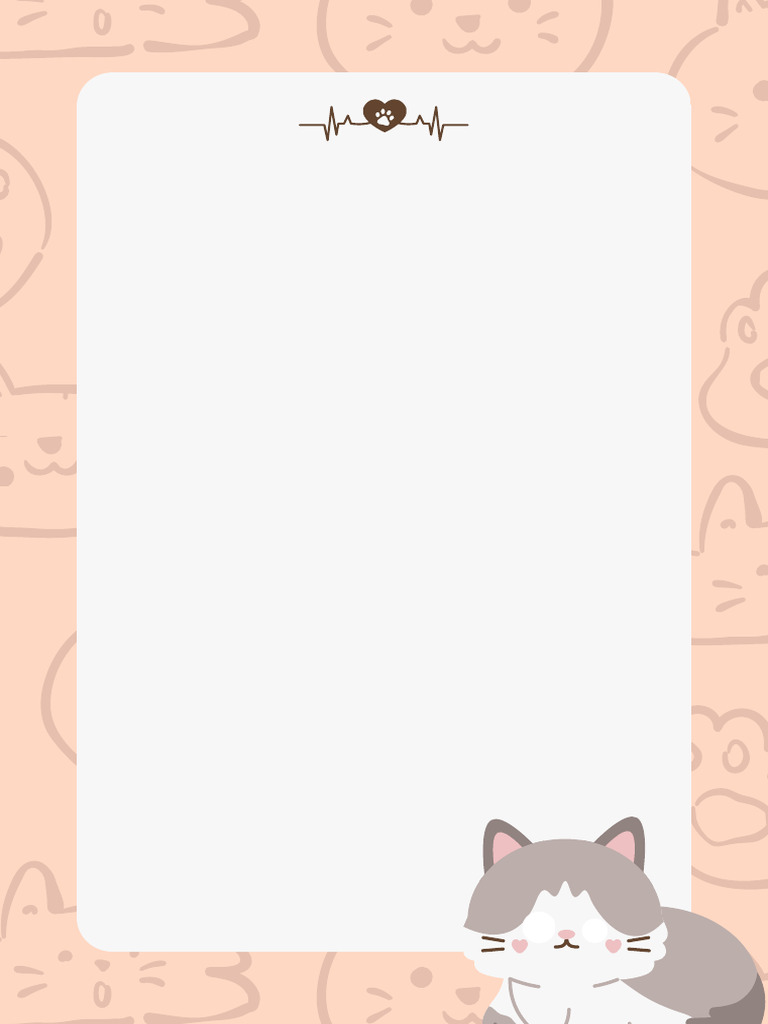 Pink White Illustration Cute Cat Page Border A4 Document PDF | PDF