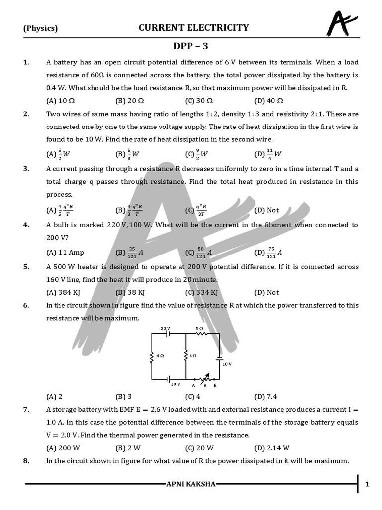 DPP - 03 - Current Electricity | PDF | Voltage | Incandescent Light Bulb